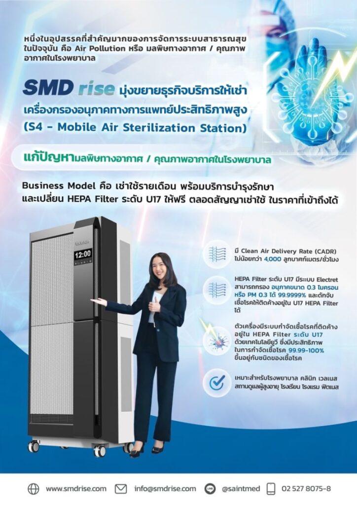 SMD rise มุ่งขยายธุรดิจบริการให้เช่า "เครื่องกรองอนุภาคทางการแพทย์ประสิทธิภาพสูง" S4-Mobile Air ...
